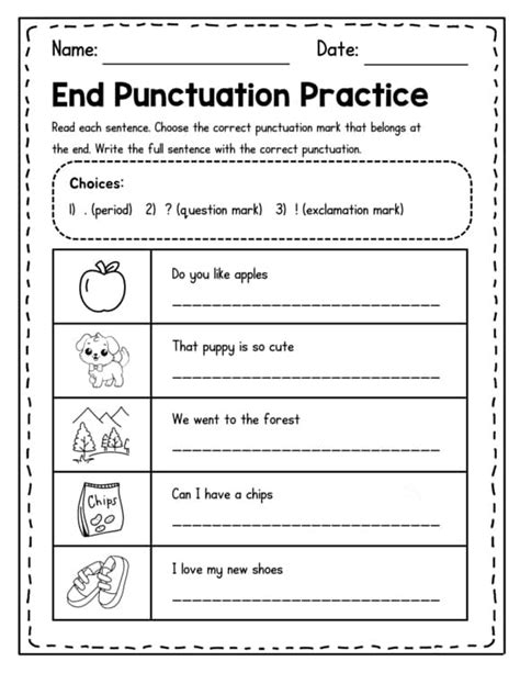 Punctuation Practice Worksheets Ending Marks And Sentence Types Grades
