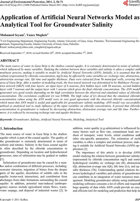 Application Of Artificial Neural Networks Model As Analytical Tool For Groundwater Salinity