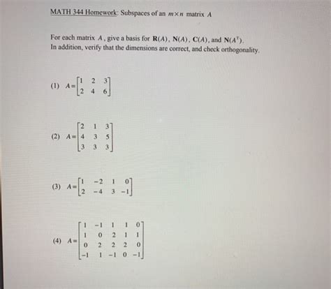 solved math 344 homework subspaces of an mxn matrix a for