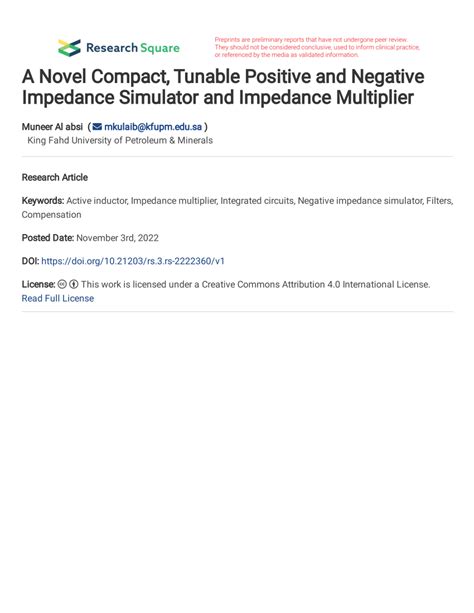 Pdf A Novel Compact Tunable Positive And Negative Impedance