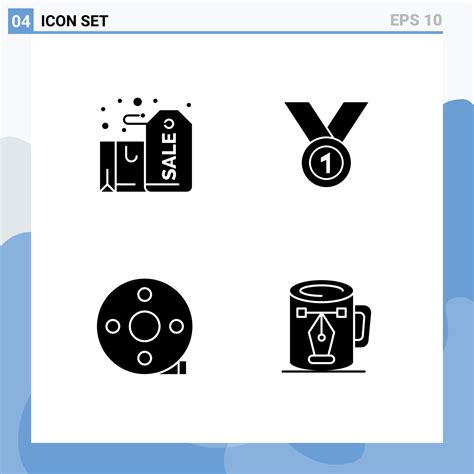 4 User Interface Solid Glyph Pack Of Modern Signs And Symbols Of Badge Medal Label Achieve Win