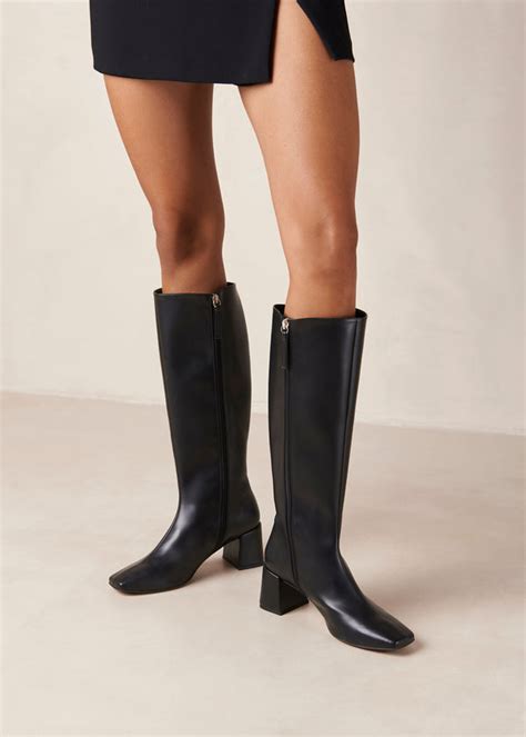 Black Vegan Leather Knee High Boots Alohasusa