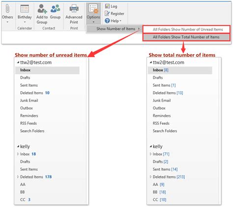 how to count the total number of items emails in all folders in outlook