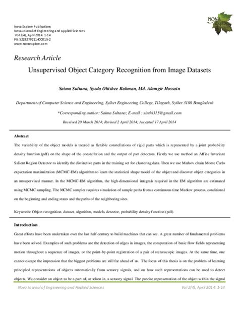 Pdf Unsupervised Object Category Recognition From Image Datasets