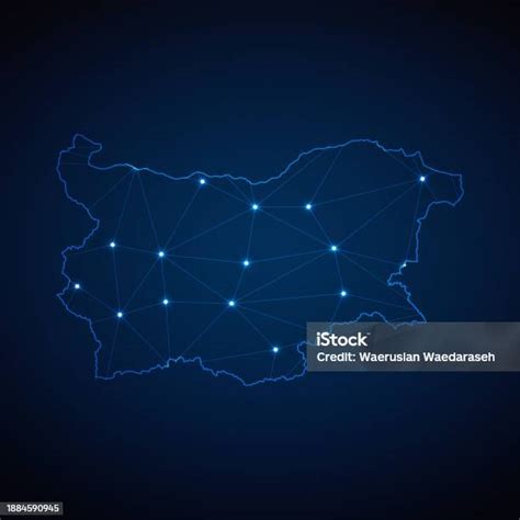 추상 Wireframe 메쉬 다각형 지도 와 불빛 와 도시 통하고 있는 진한 파란색 배경 벡터 일러스트 레이 션 Eps10 0명에 대한 스톡 벡터 아트 및 기타 이미지