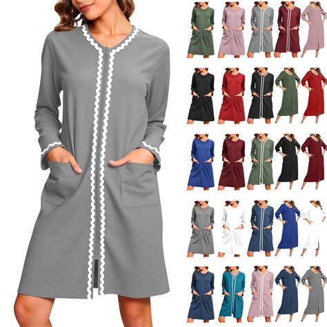 Feancey Zipper Robes For Women Long Sleeve Lightweight House Coat Zip