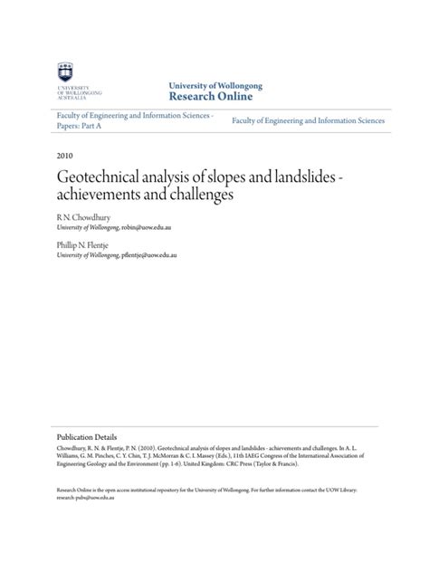 Geotechnical Analysis Of Slopes And Landslides Achievements And Pdf
