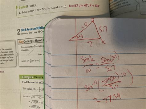 Using The Law Of Sins I Got 77 Degrees Fork But According To The Textbook K Is 103 What Did I