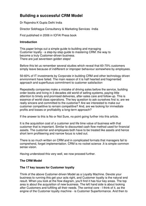 PDF Building A Successful CRM Model