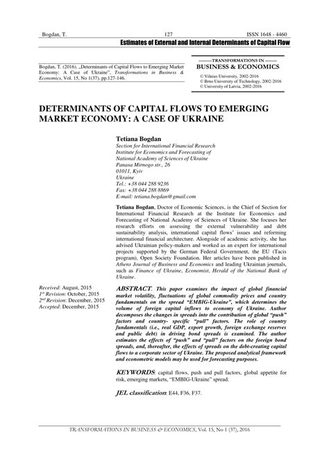 Pdf Determinants Of Capital Flows To Emerging Market Economy A Case Of Ukraine