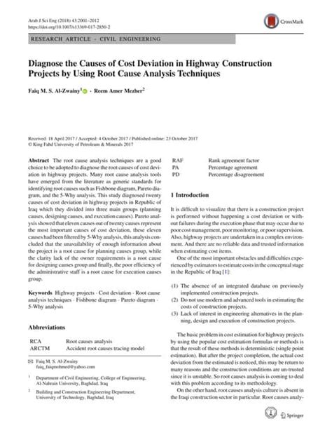 Diagnose The Causes Of Cost Deviation In Highway Construction Pdf