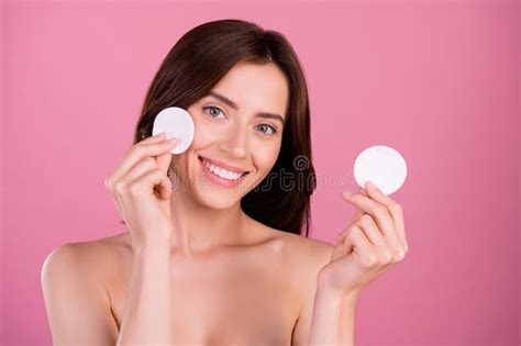 Photo Of Attractive Pretty Girl Applying Cotton Pad With Daily Cream