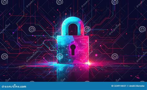 Glowing Lock And Circuits In Cyber Security Theme Stock Illustration