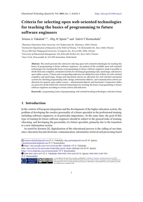 Pdf Criteria For Selecting Open Web Oriented Technologies For