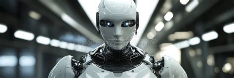 Advanced Humanoid Robot In A High Tech Environment Stock Illustration