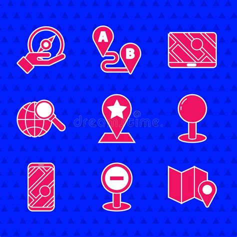 Set Map Pointer With Star Stop Sign Folded Map Location Marker Push Pin City Navigation