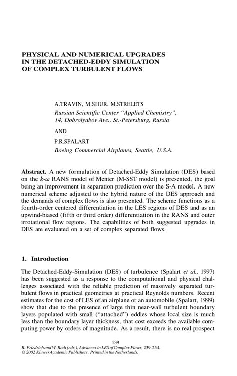 PDF Physical And Numerical Upgrades In The Detached Eddy Simulation Of Complex Turbulent Flows