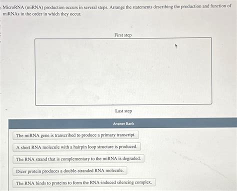Solved Microrna Mirna ﻿production Occurs In Several Steps