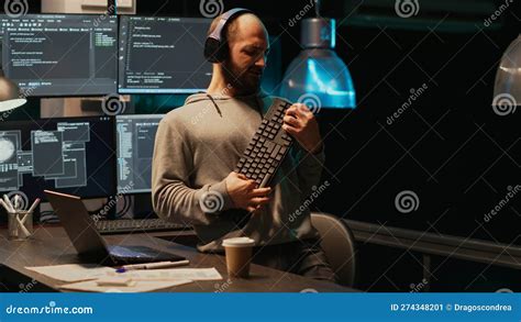 Programmer Being Happy And Playing Air Guitar Stock Image Image Of