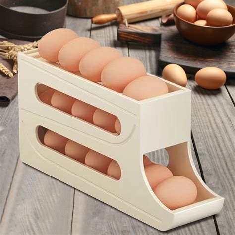 Coollooc 4 Tiers Egg Holder For Fridge Automatic Scrolling Egg Rack