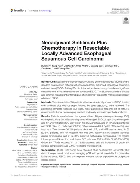 Pdf Neoadjuvant Sintilimab Plus Chemotherapy In Resectable Locally Advanced Esophageal