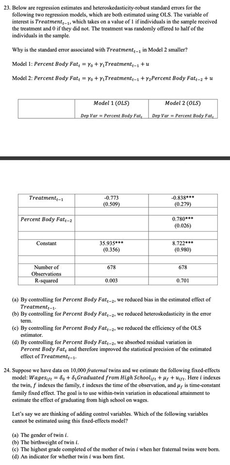 Solved Below Are Regression Estimates And Chegg Com