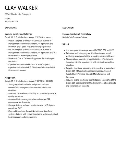 Oracle Business Analyst Resume Samples Velvet Jobs