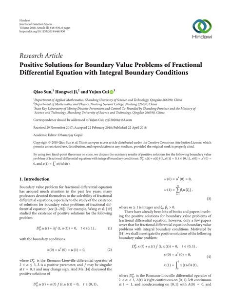 Pdf Positive Solutions For Boundary Value Problems Of Fractional Differential Equation With