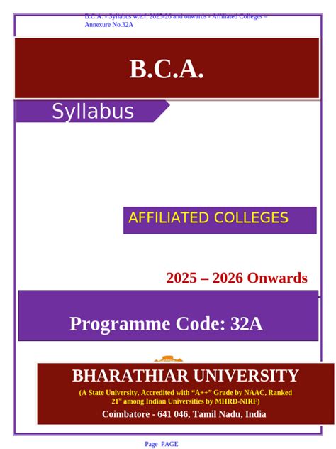 Bca 2025 26 Revised Syllabus 2472025 Pdf Class Computer