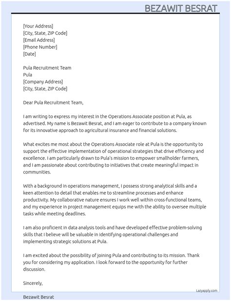 Cover Letter For Operations Associate Lazyapply