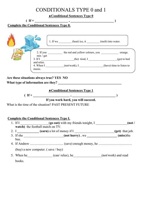 Conditionals Type 0 1 Worksheet