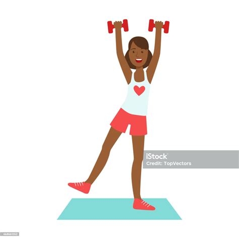 스포츠웨어를 입고 아령과 운동을하는 여자 다채로운 만화 캐릭터 독일에 대한 스톡 벡터 아트 및 기타 이미지 독일 만화 모양 Istock