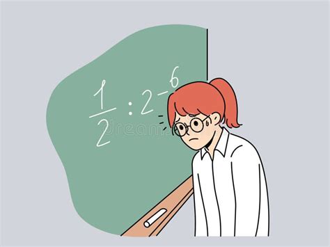 Schoolgirl Standing Near Chalkboard Gets Upset Because Doesnt Know