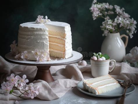 Beautiful Vanila Cake On The Table Generative Ai Stock Illustration