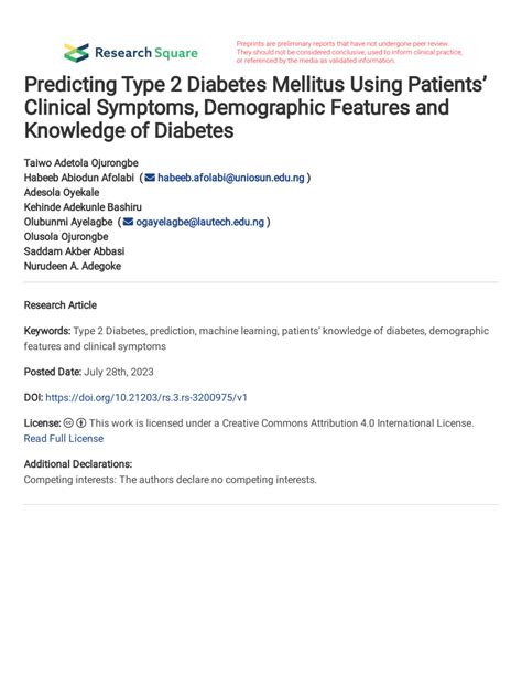 pdf predicting type 2 diabetes mellitus using patients clinical