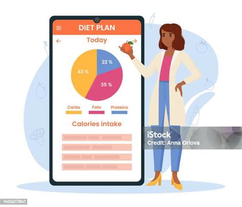 영양사 개념 영양 손실 권장 사항 및식이 요법 계획 상태 모니터링이 가능한 모바일 응용 프로그램입니다 벡터 일러스트 레이 션 건강관리와 의술에 대한 스톡 벡터 아트 및 기타