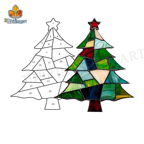 Digital Download Stained Glass Christmas Tree Pattern Festive