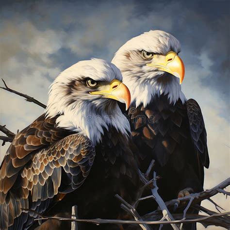 Two Bald Eagles Sitting On A Branch Stock Illustration Illustration