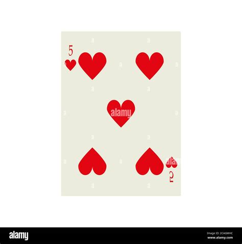 Illustration Of Five Of Hearts Playing Card Isolated On A White
