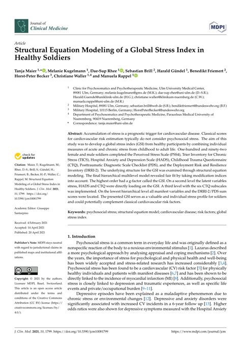 Pdf Structural Equation Modeling Of A Global Stress Index In Healthy Soldiers