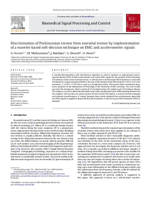 Pdf Discrimination Of Parkinsonian Tremor From Essential Tremor By