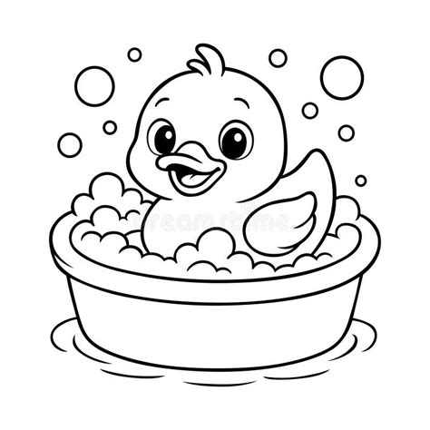 Cute Cartoon Rubber Duck Taking A Bubbly Bath In A Tub With Happy