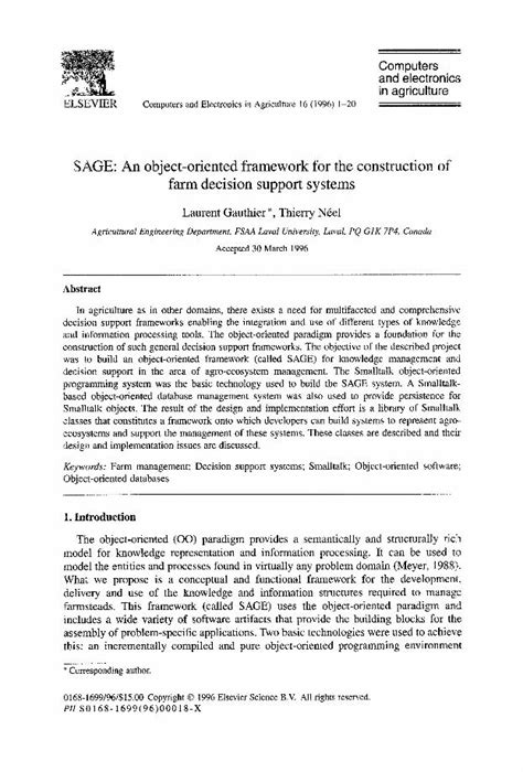 Pdf Sage An Object Oriented Framework For The Construction Of Farm