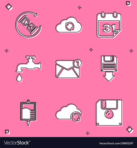 Set Waiting Cloud Sync Refresh Calendar Water Vector Image