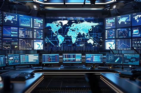 Modern Monitoring Office With Advanced Technology And Equipment Stock Illustration