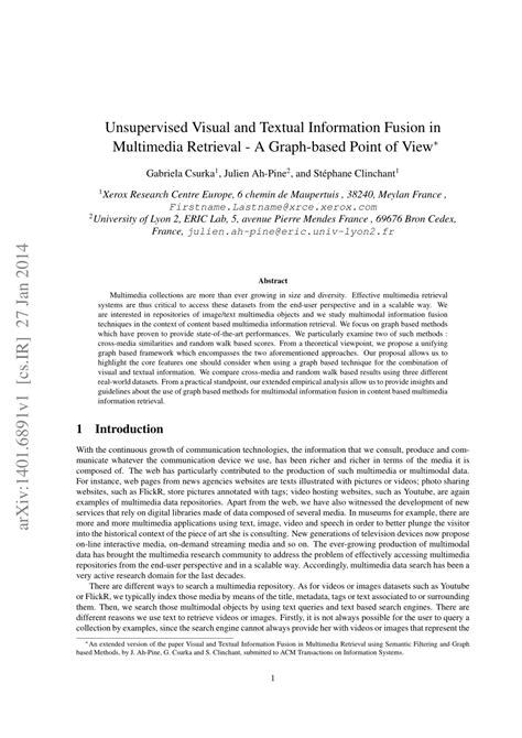 Pdf Unsupervised Visual And Textual Information Fusion In Multimedia