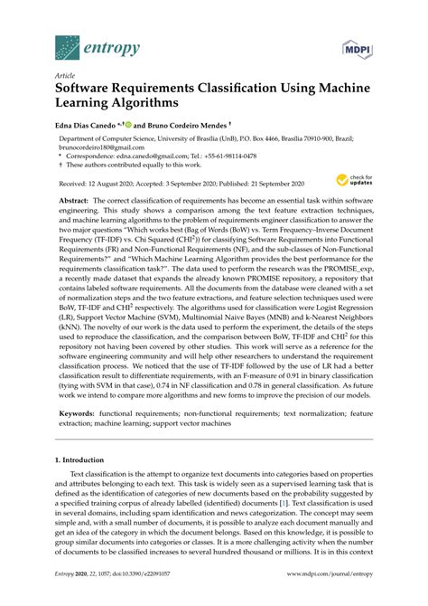 (PDF) Software Requirements Classification Using Machine Learning Algorithms
