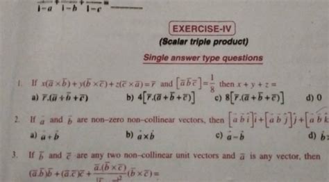 exercise iv scalar triple product single answer type questions 1 if x