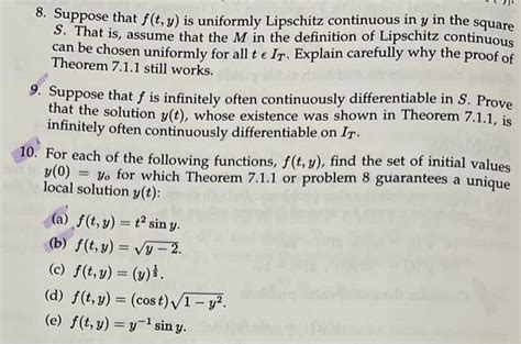 Solved 8 Suppose That F T Y Is Uniformly Lipschitz