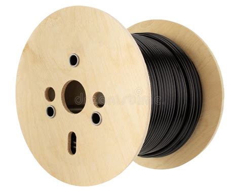 Black Cable Large Spool Roll Wooden Spool Stock Image Image Of Voltage Construction